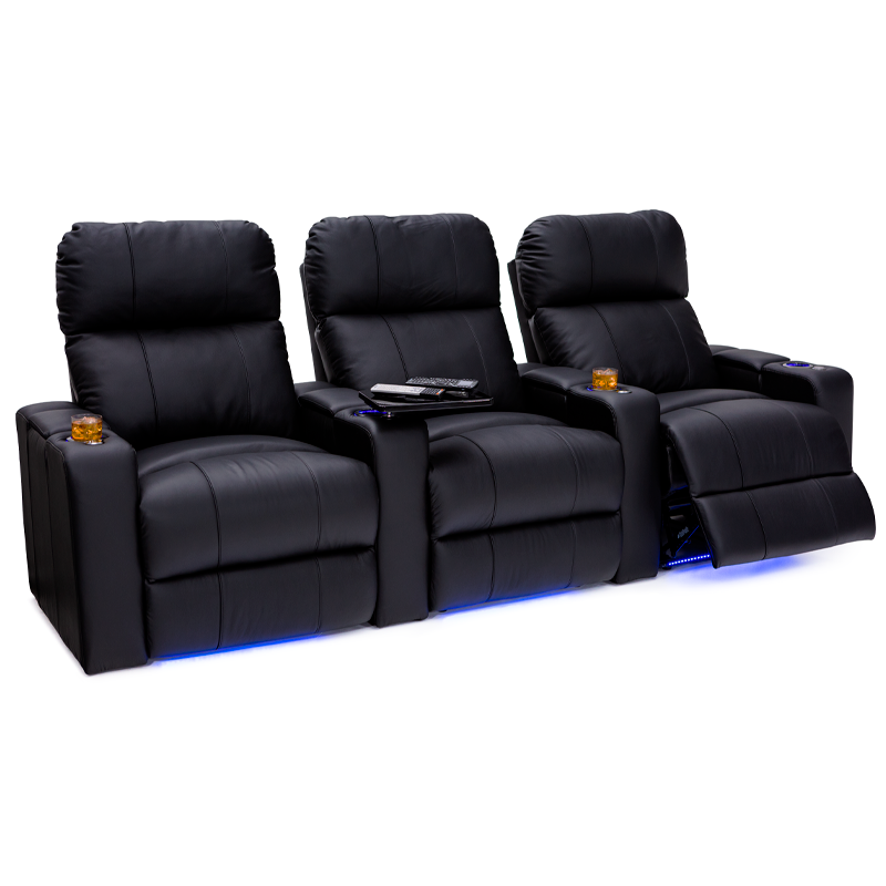 Seatcraft Julius Black Row of 3 Big & Tall Home Theater Seating