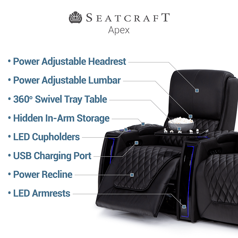 Seatcraft Apex Black Row of 3 Home Theater Seating